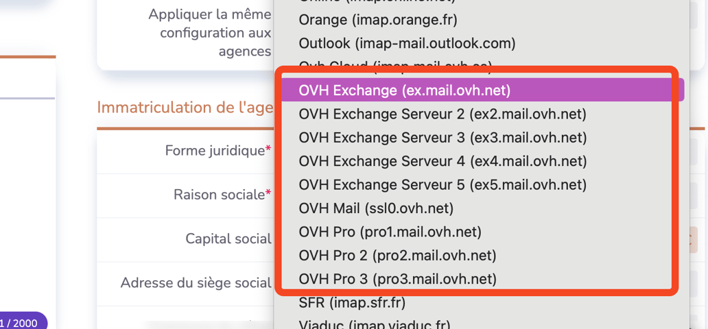 Trouver ma configuration OVH Exchange