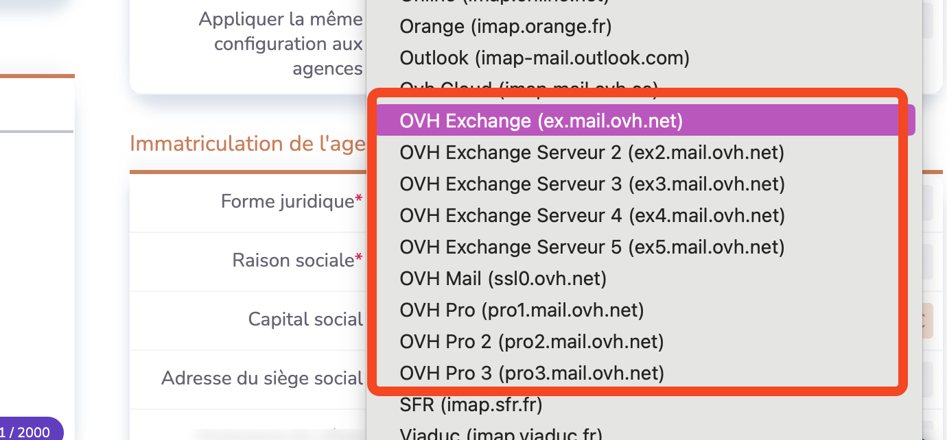 Trouver ma configuration OVH Exchange