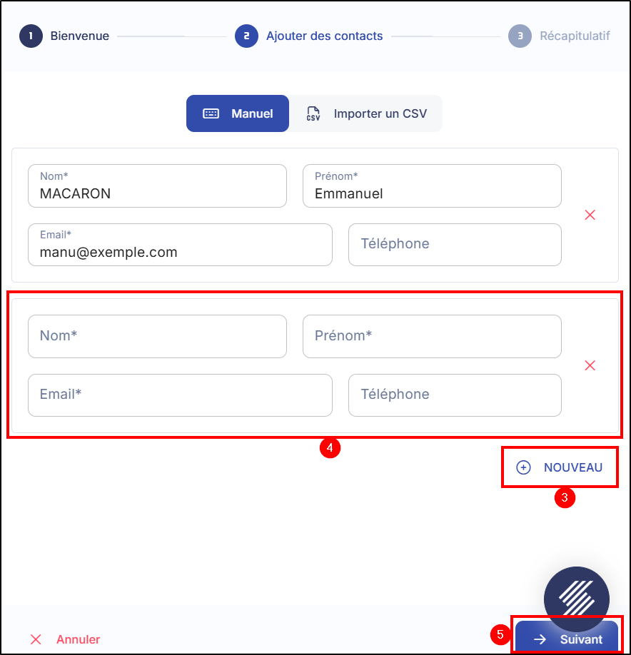 Créer ou importer un contact dans Modelo InTouch